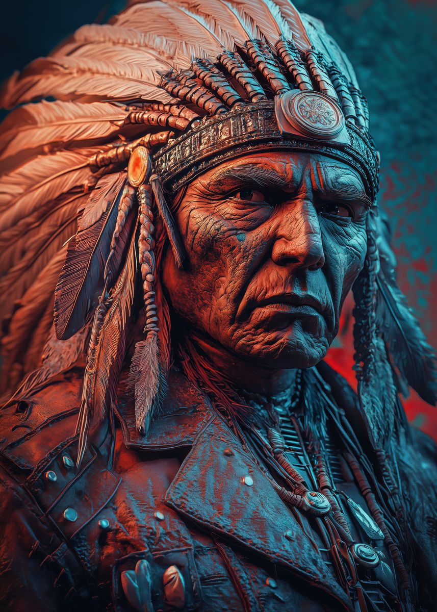 'Indian Chief Portrait' Poster, picture, metal print, paint by Bowie ...