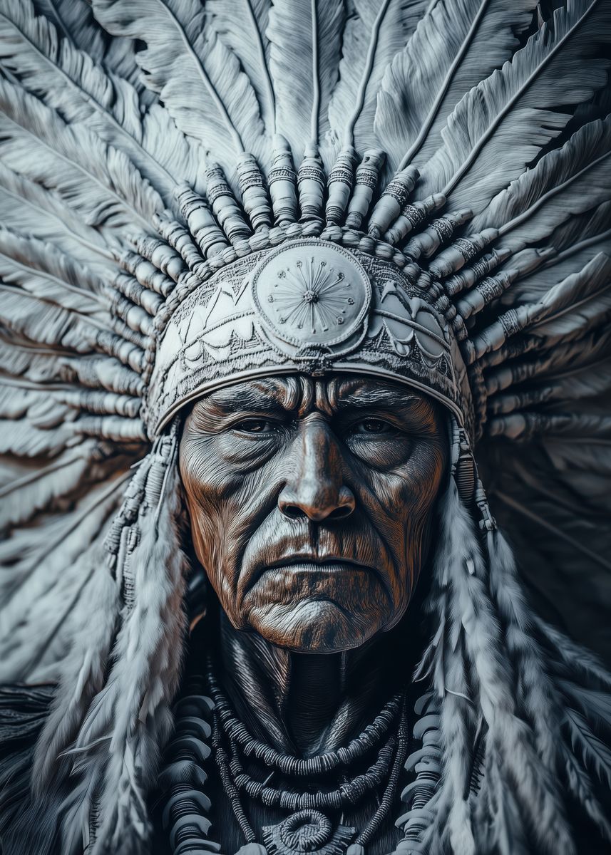 'Indian Chief Portrait' Poster, picture, metal print, paint by Karima ...