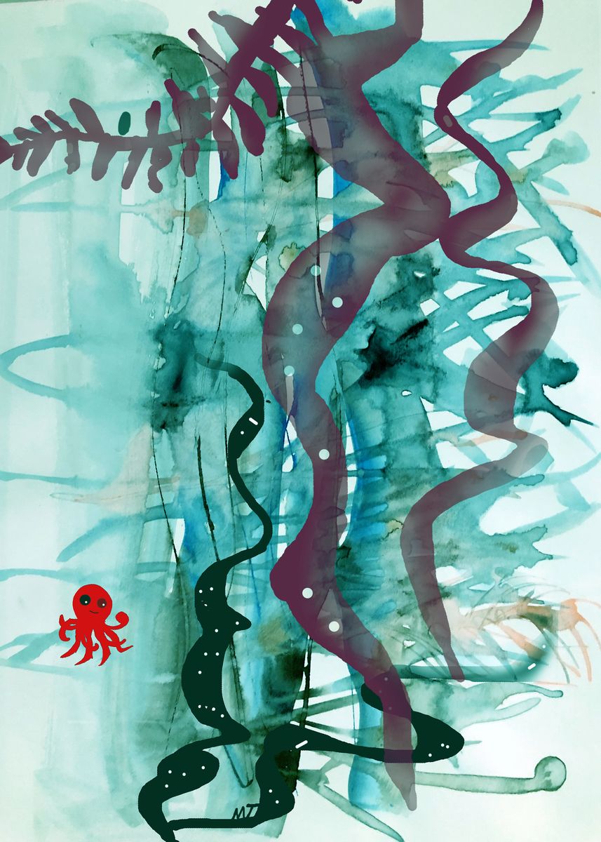 'Little red octopus' Poster, picture, metal print, paint by Marianna ...