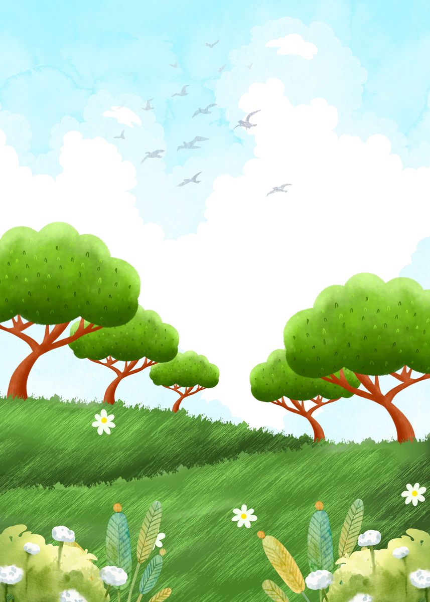 'Watercolor Spring Landscape' Poster, picture, metal print, paint by ...