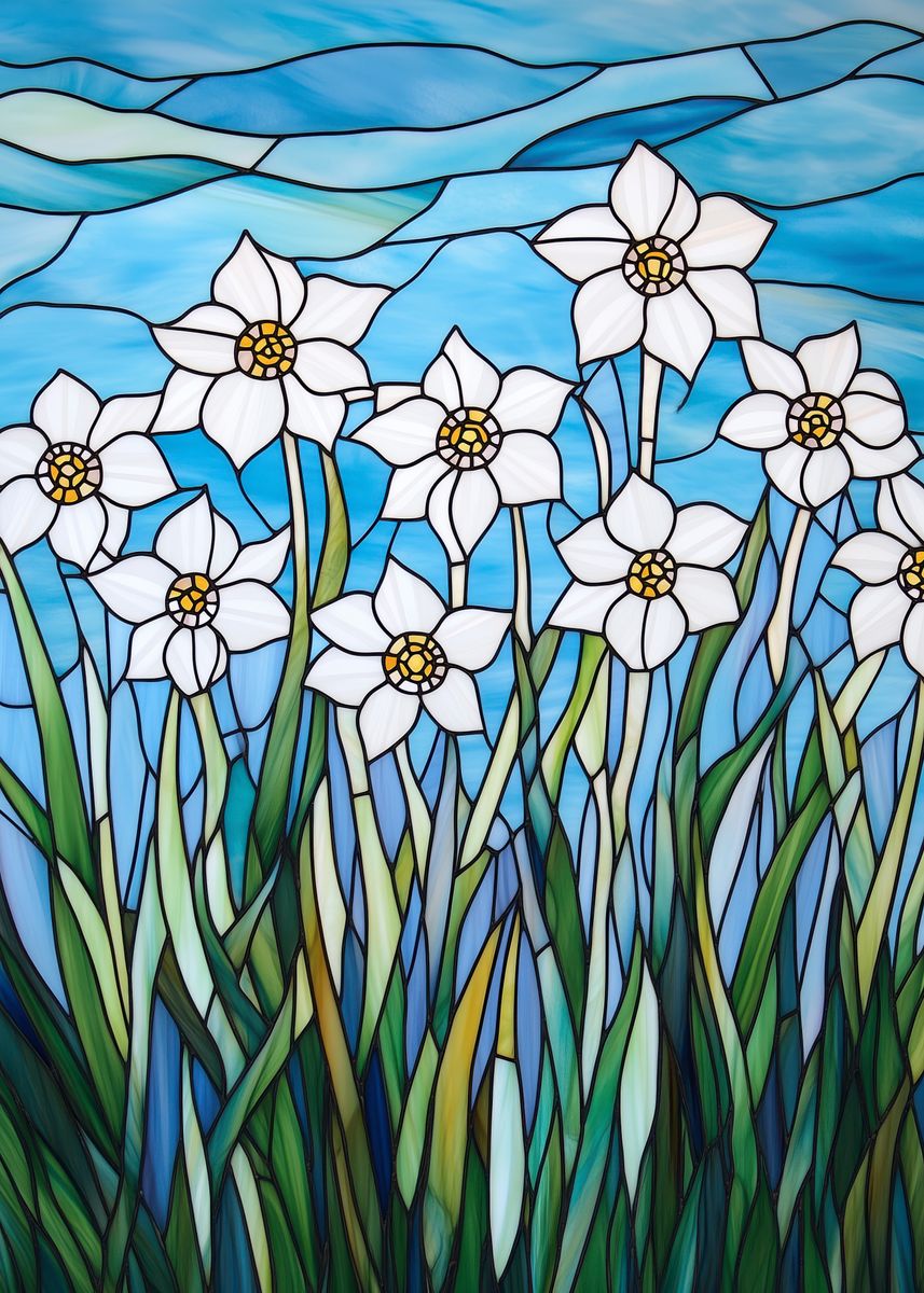 'Stained Glass Daffodils' Poster, picture, metal print, paint by Golden ...