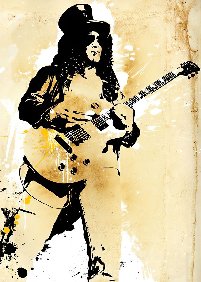 'Slash Guitarist Artwork' Poster, picture, metal print, paint by | Displate