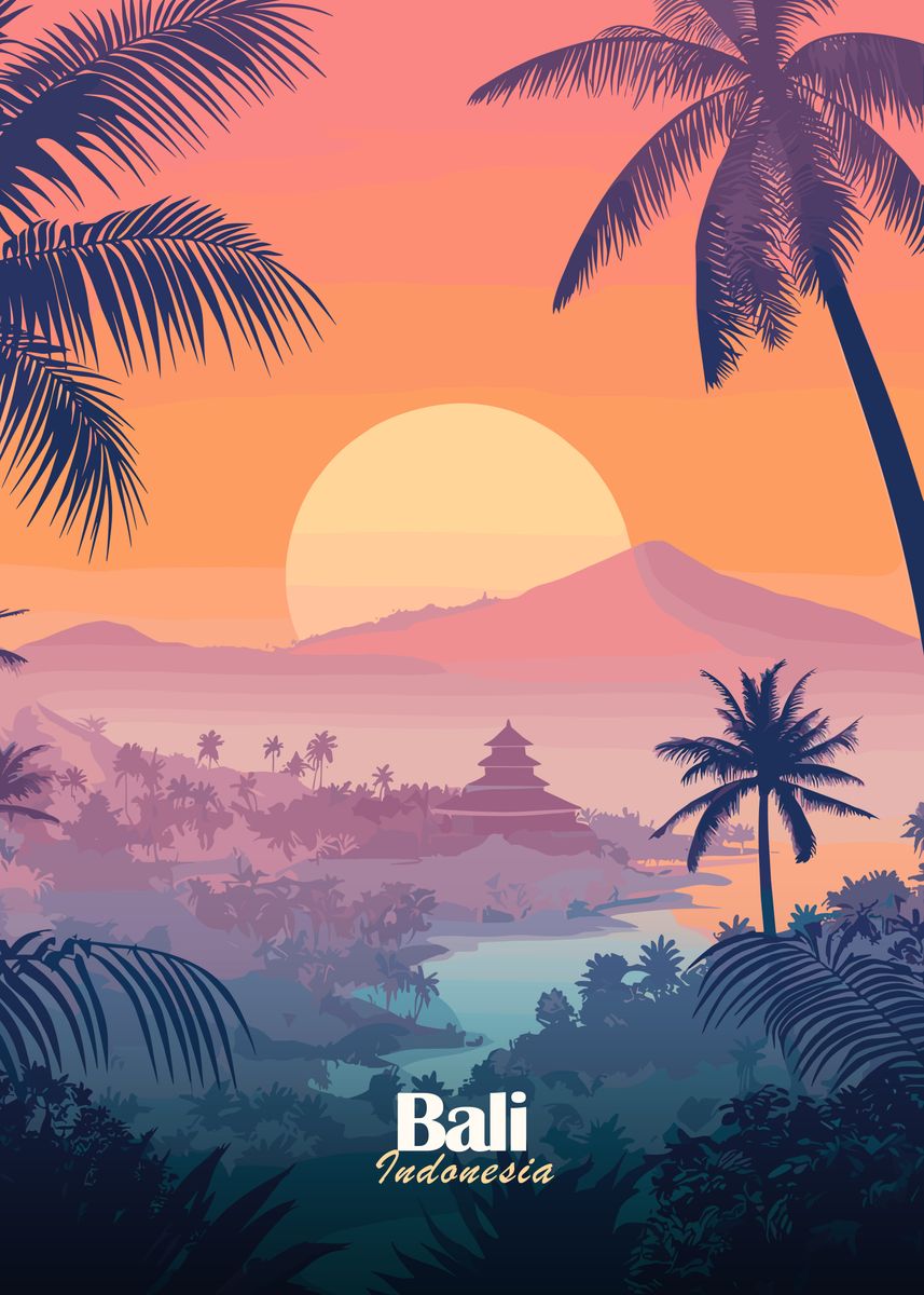 'Bali Sunset Landscape' Poster, picture, metal print, paint by Mason ...