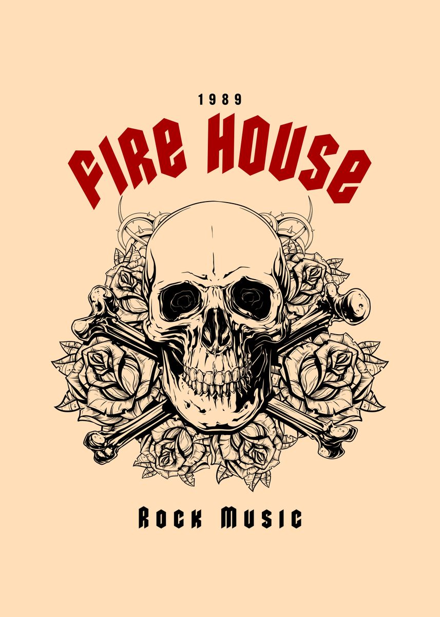 'Firehouse Rock Music Skull' Poster, picture, metal print, paint by ...