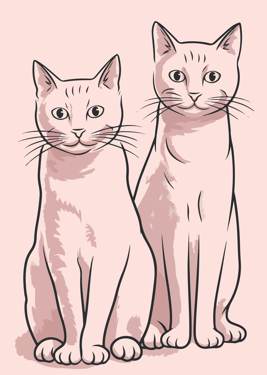 'Two Cats Illustration' Poster, picture, metal print, paint by ...