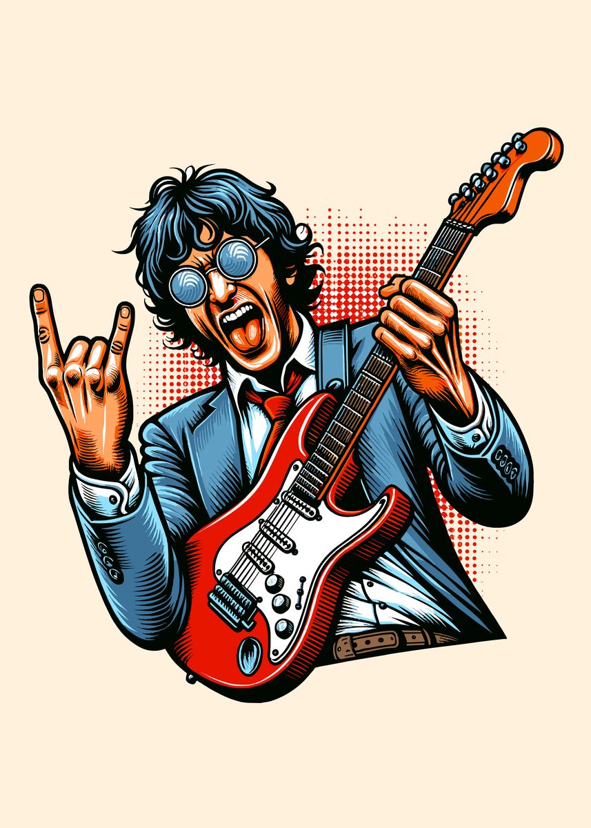 'Rockstar Guitarist retro' Poster, picture, metal print, paint by ga ga ...