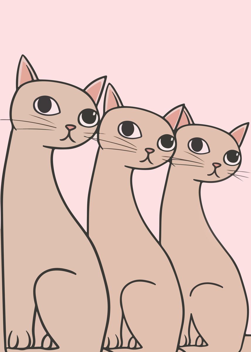 'Three Cute Cats' Poster, picture, metal print, paint by StonebridgeArt ...