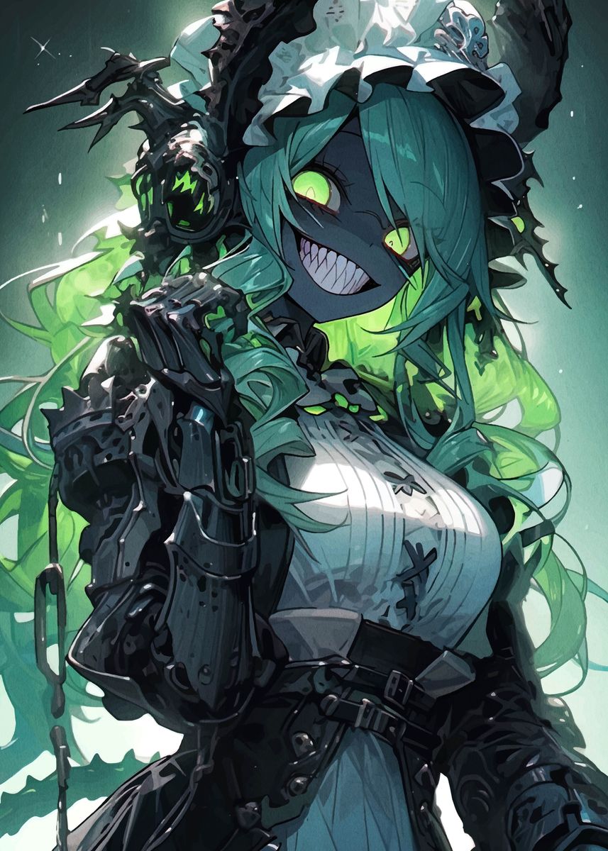 'Green-Haired Demon Girl' Poster, picture, metal print, paint by Lyon ...