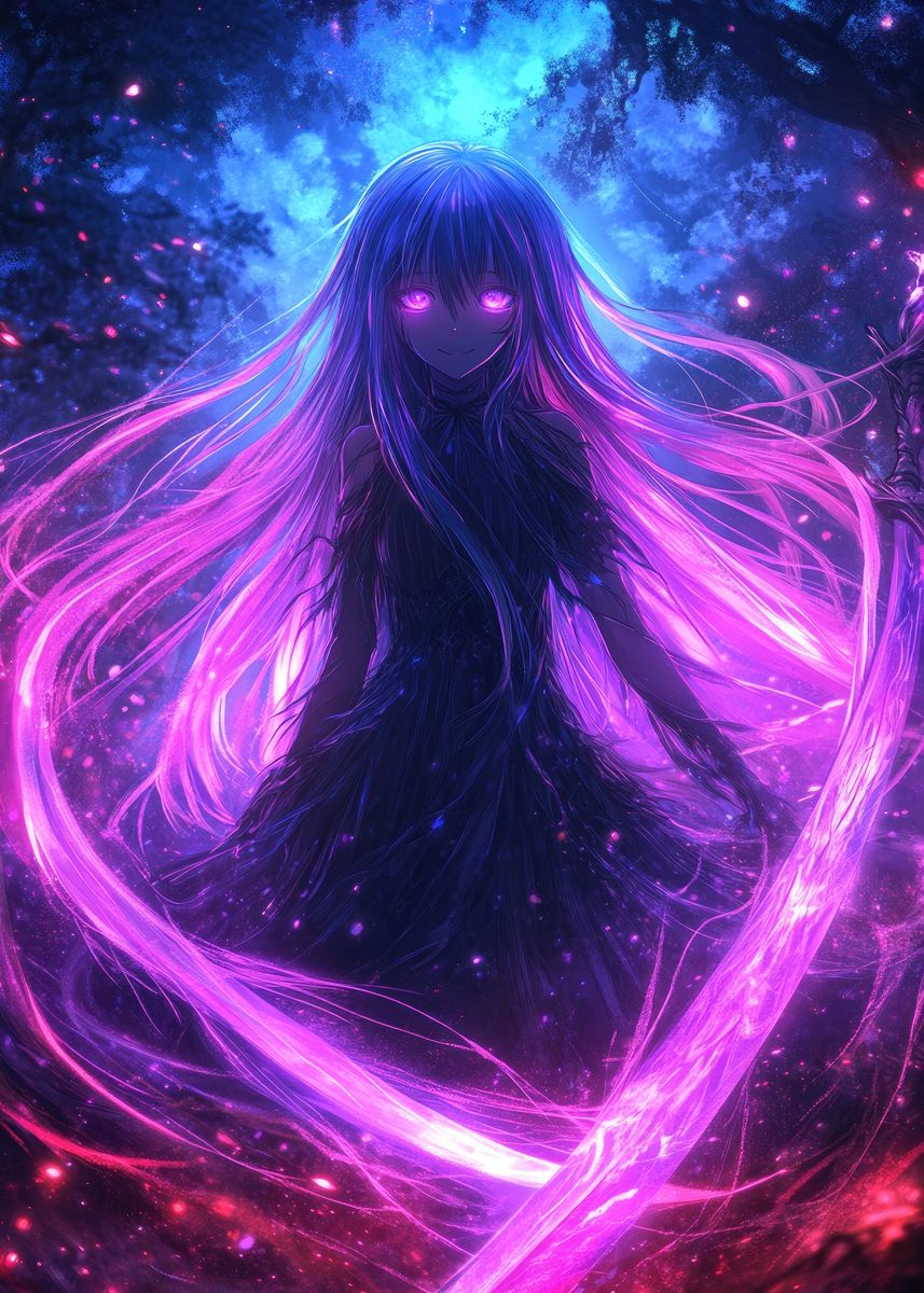 'Neon Anime Girl' Poster, picture, metal print, paint by Senja Kolesnyk ...
