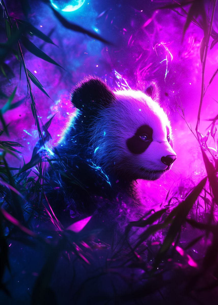 'Neon Panda in Forest' Poster, picture, metal print, paint by ...
