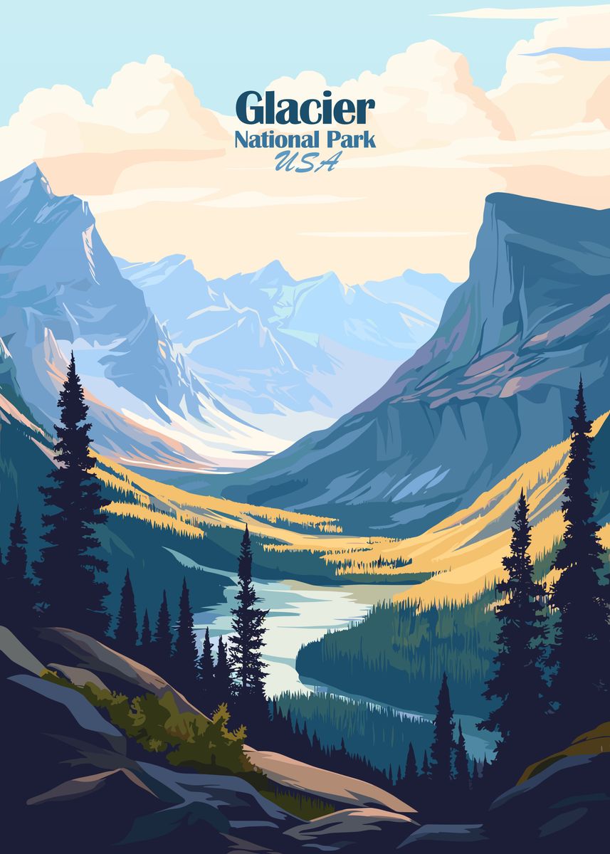 'Glacier National Park Poster' Poster, picture, metal print, paint by ...