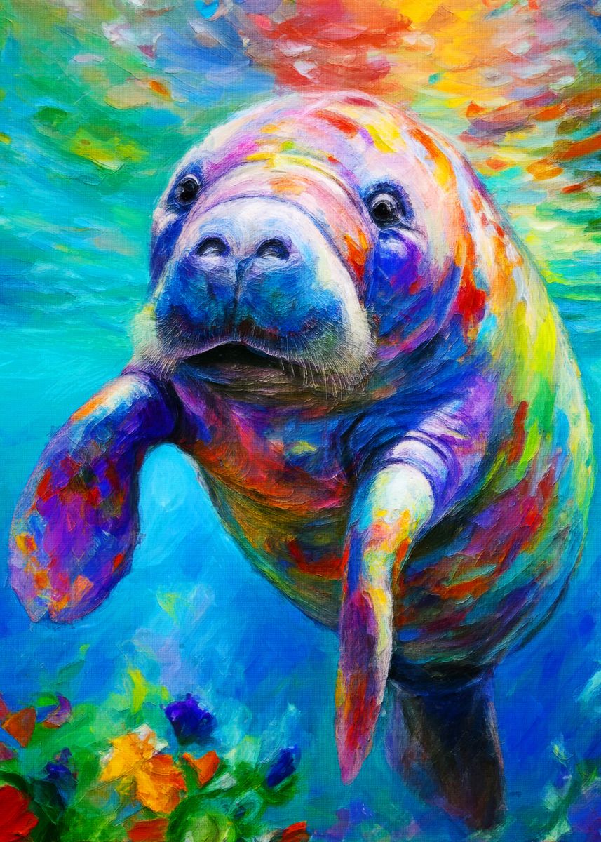 'Colorful Manatee Painting' Poster, picture, metal print, paint by Dan ...