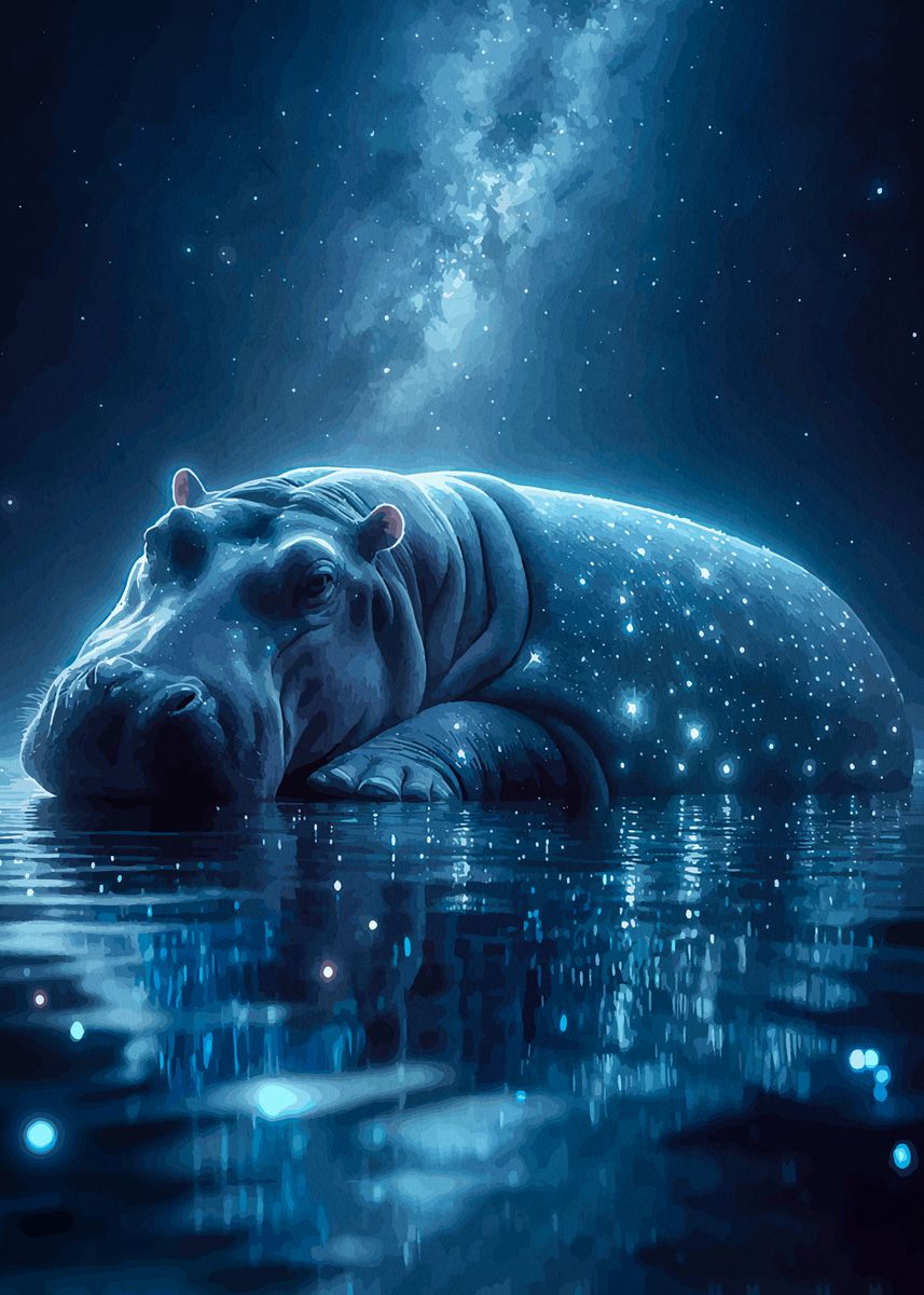 'Starry Hippo' Poster, picture, metal print, paint by ...