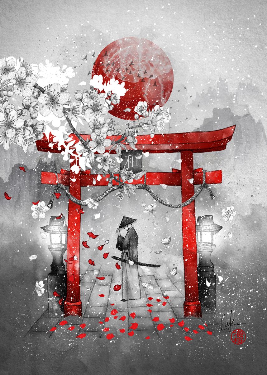 'Samurai at Torii Gate' Poster, picture, metal print, paint by Marine ...
