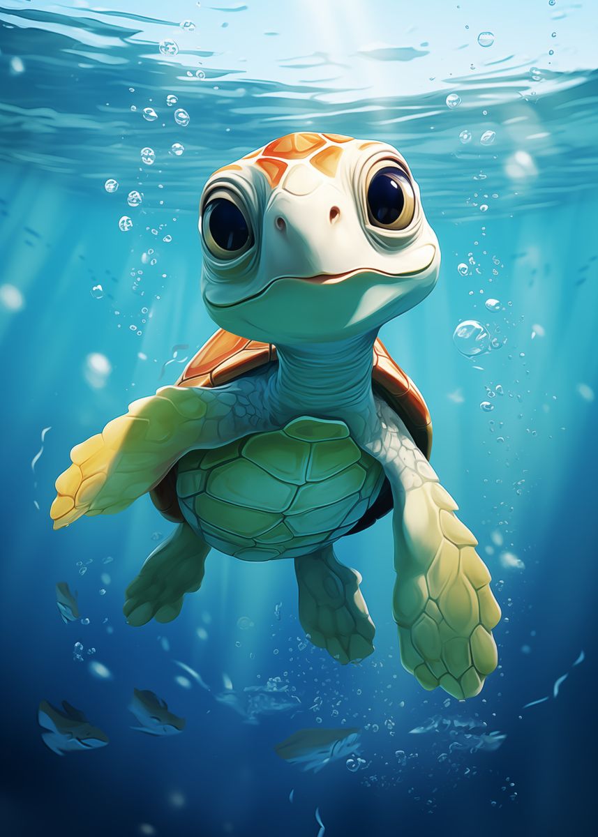 'Cute Sea Turtle' Poster, picture, metal print, paint by entp | Displate