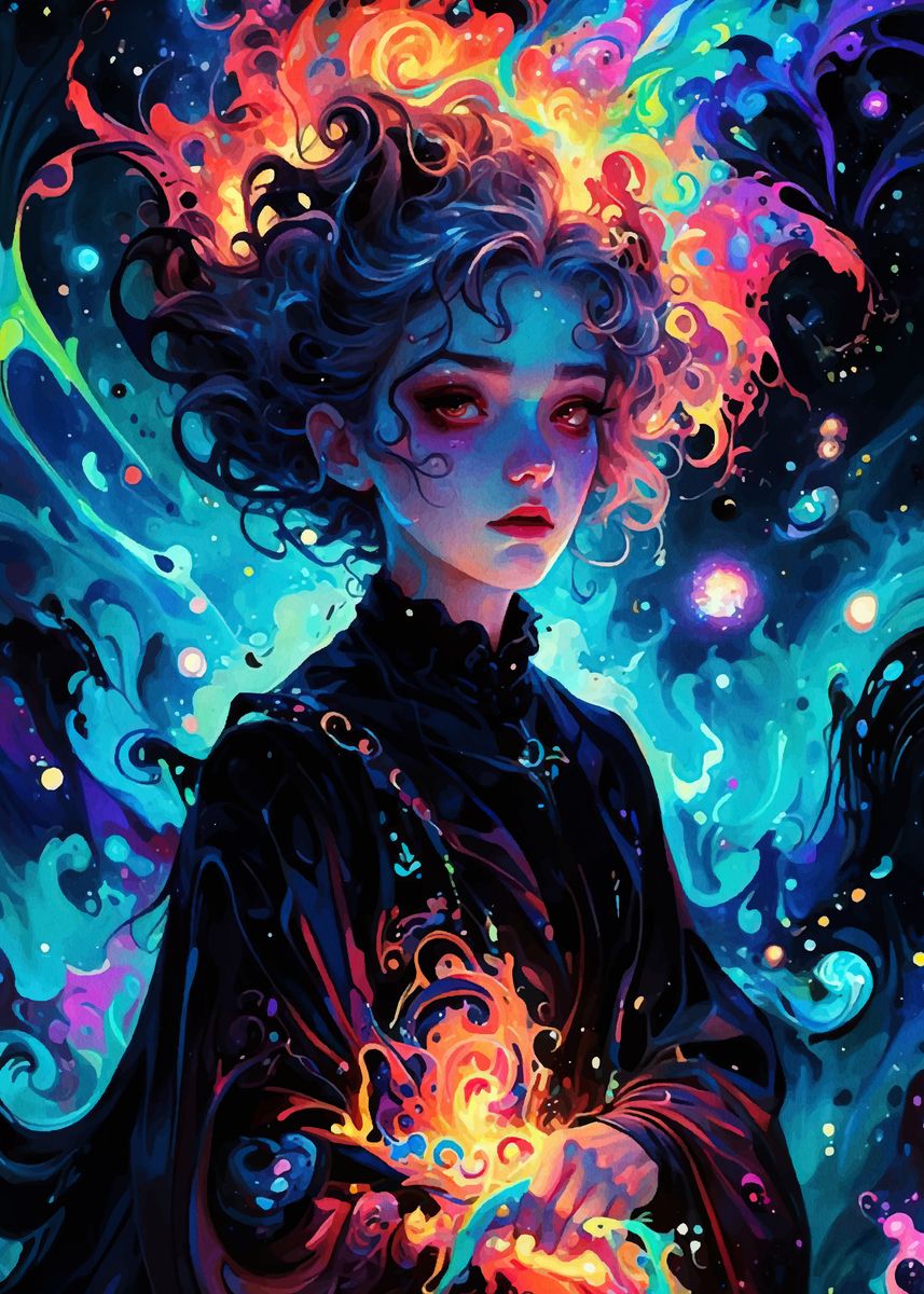 'Mystical Woman with Fire' Poster, picture, metal print, paint by ...