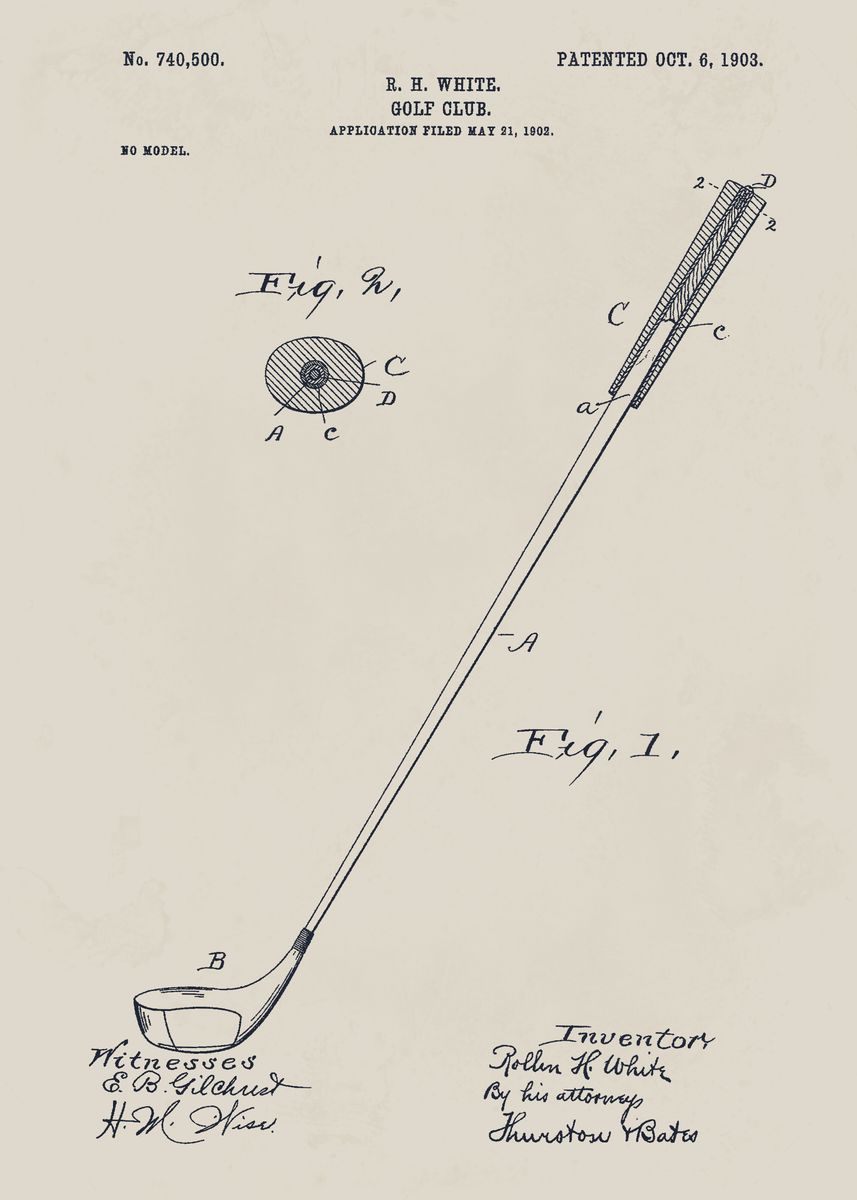 'Golf Club Patent Drawing' Poster, picture, metal print, paint by ...