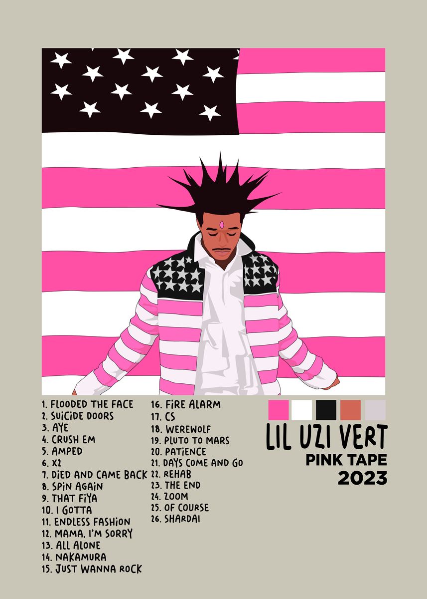 'Lil Uzi Vert Pink Tape Album ' Poster, picture, metal print, paint by alesha art | Displate