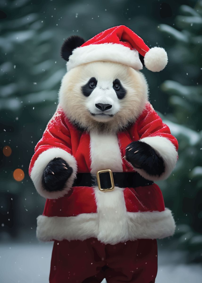 'Panda Santa Claus' Poster, picture, metal print, paint by Ghanes Ulya ...