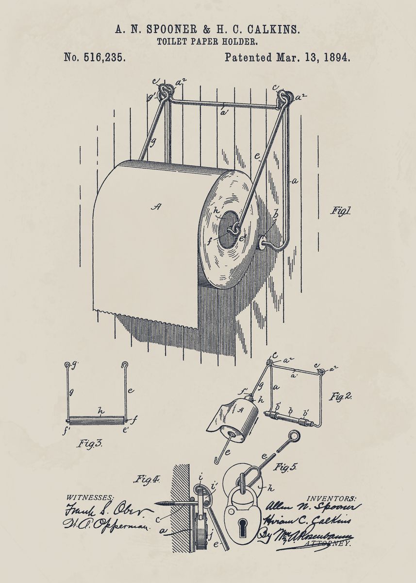 'Toilet Paper Holder Patent' Poster, picture, metal print, paint by ...