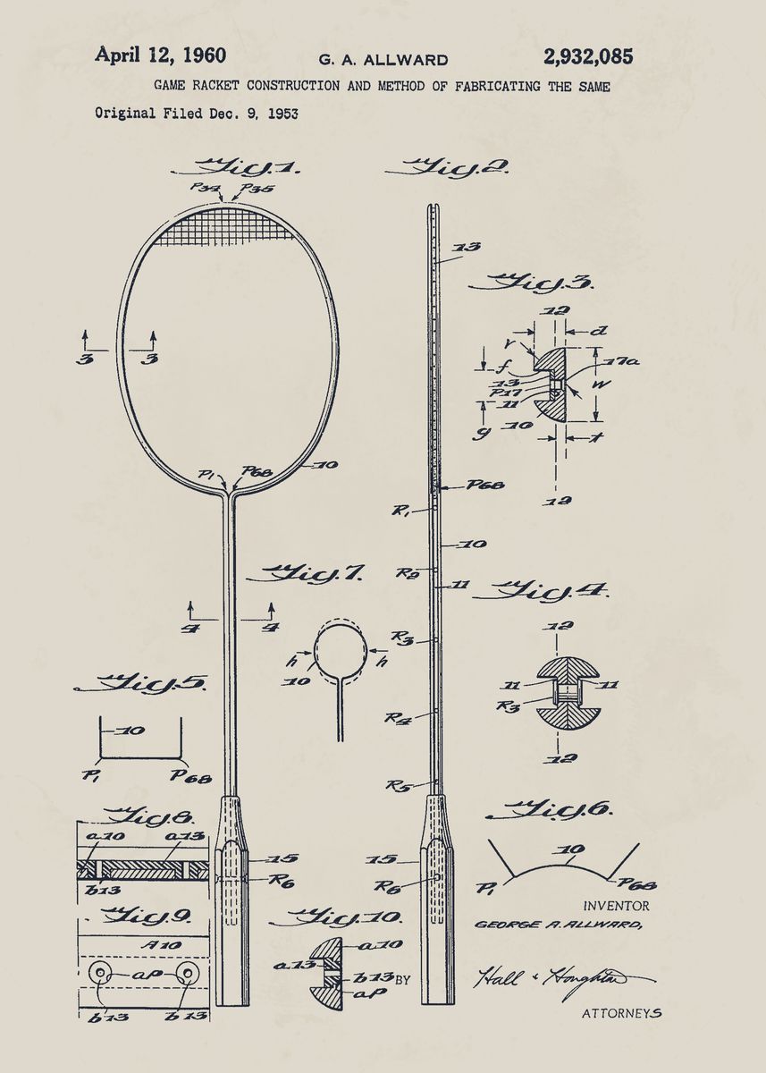 'Badminton Racket Patent' Poster, picture, metal print, paint by ...