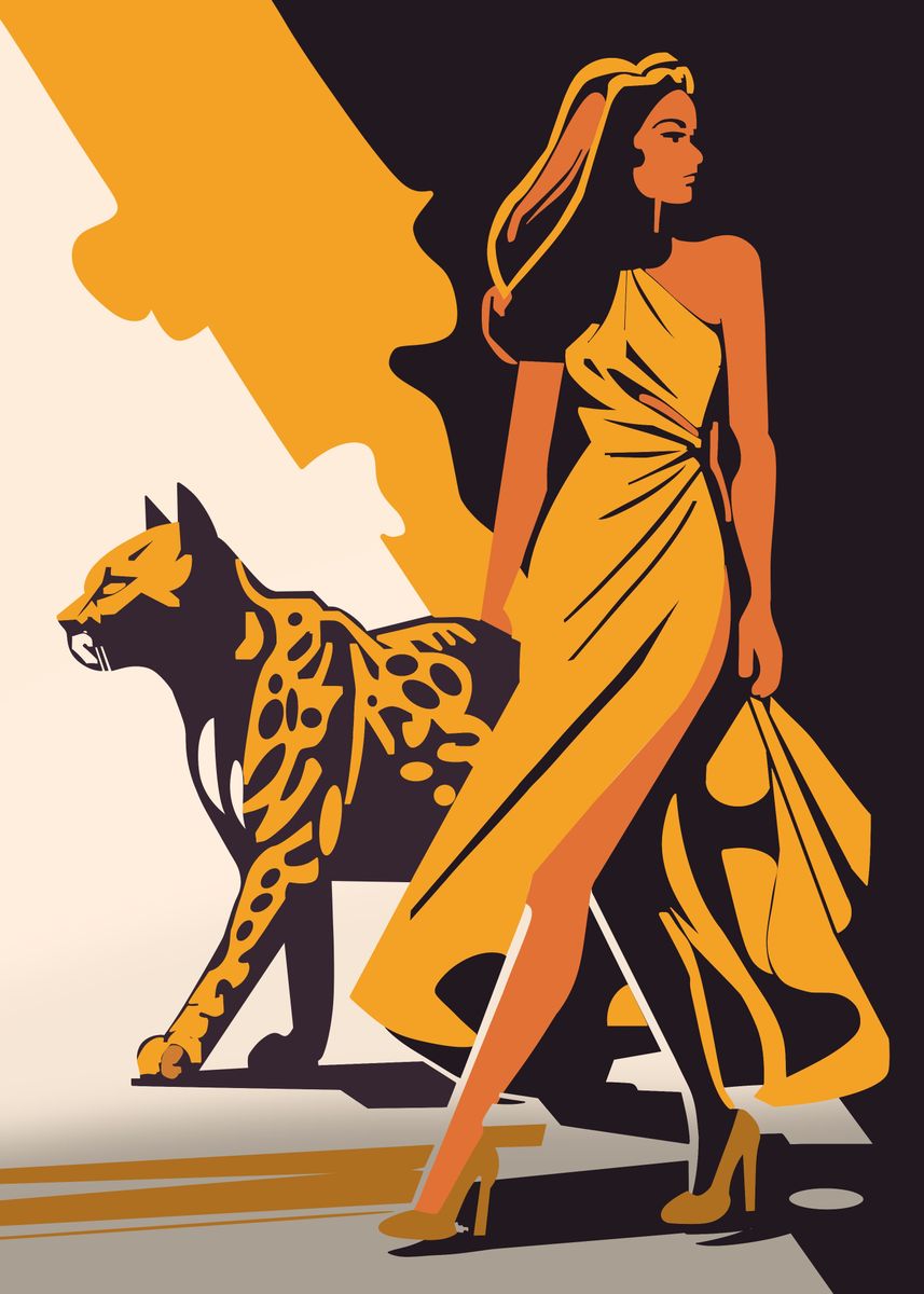 'Woman and Leopard in Yellow' Poster, picture, metal print, paint by ...