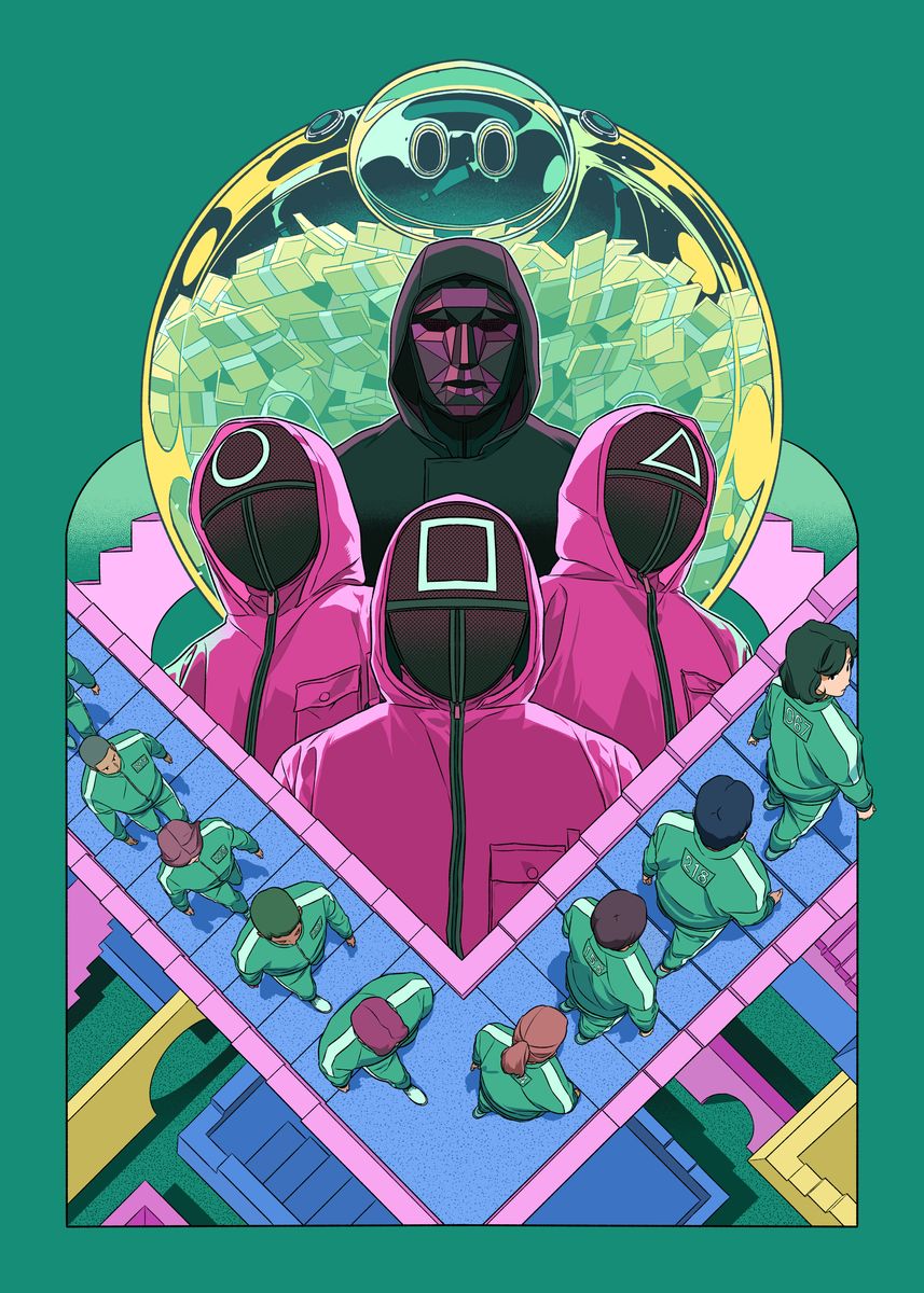 'Squid Game workers' Poster, picture, metal print, paint by Squid Game ...
