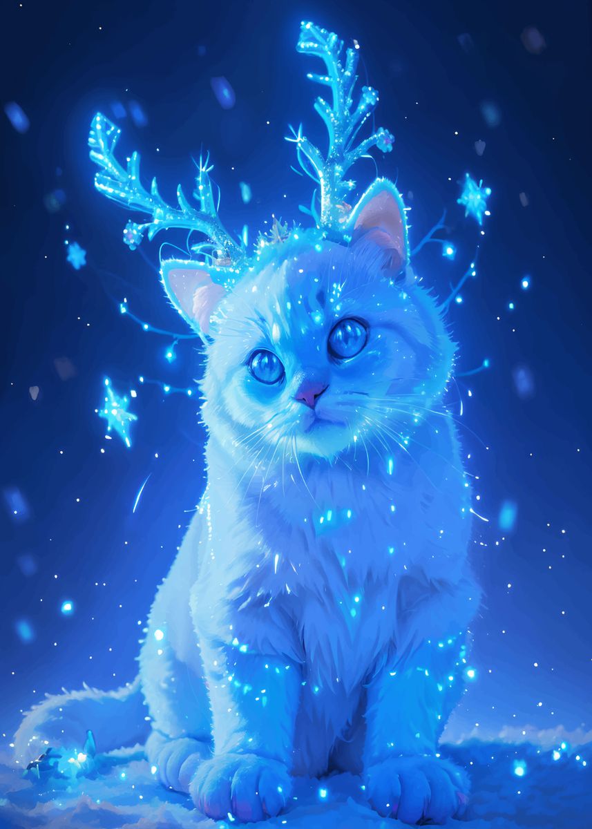 'Magical Blue Cat Snow' Poster, picture, metal print, paint by naka ...