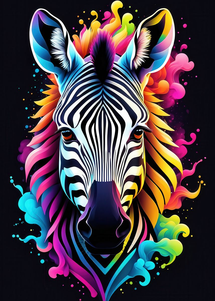 'Rainbow Zebra' Poster, picture, metal print, paint by vieninsweden ...