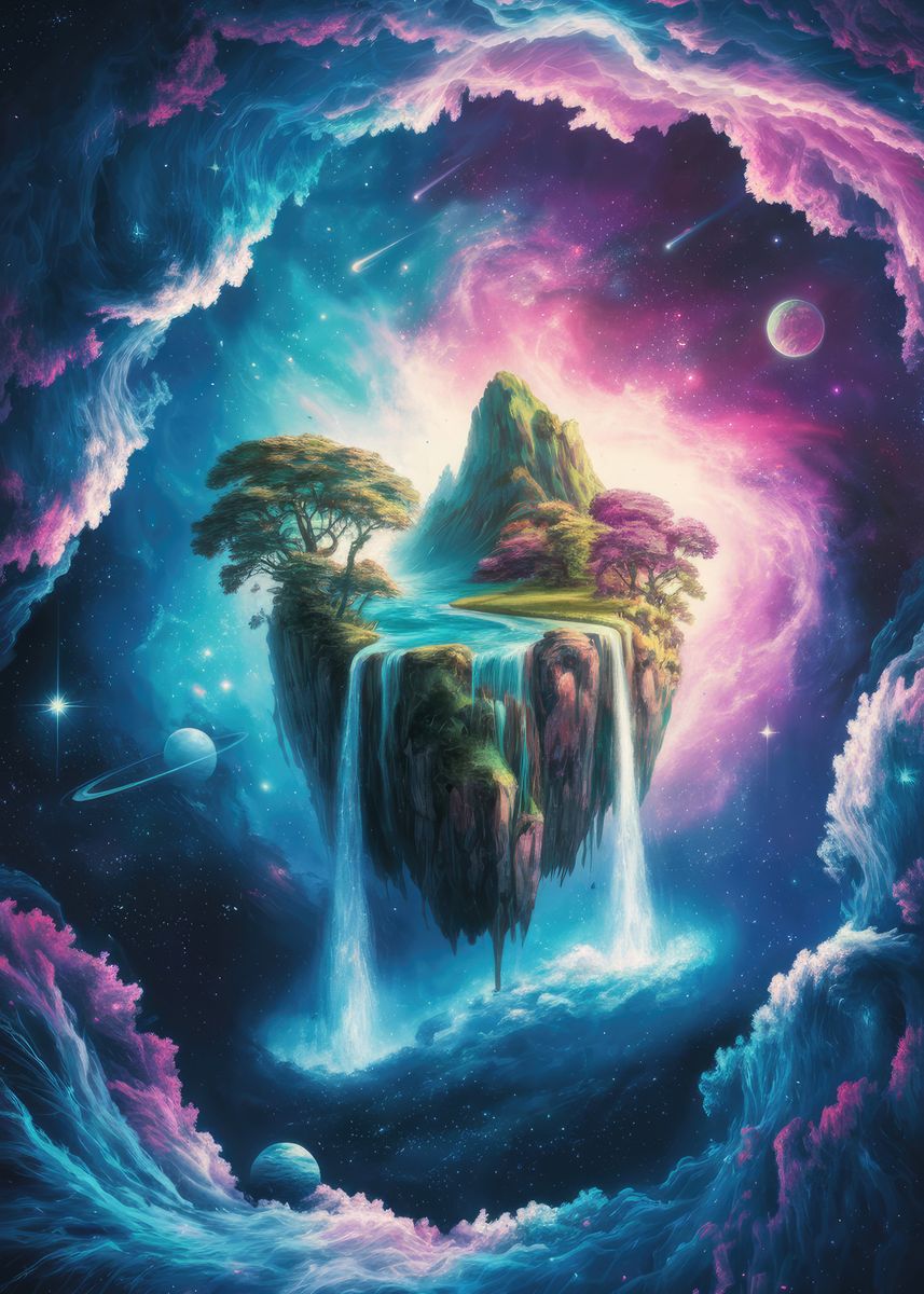 'Floating Island In Space' Poster, picture, metal print, paint by Senja ...