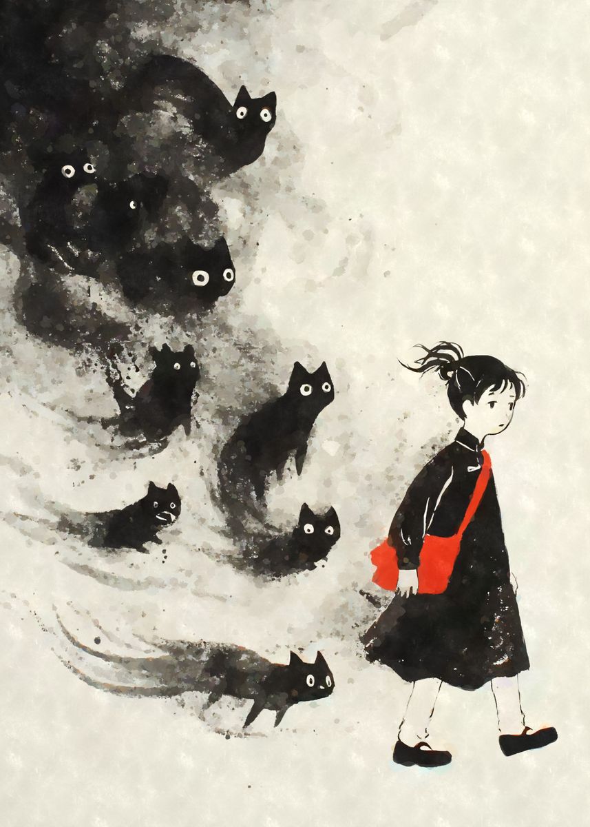 'Black Cat Ghosts Yokai' Poster, picture, metal print, paint by Masaki ...