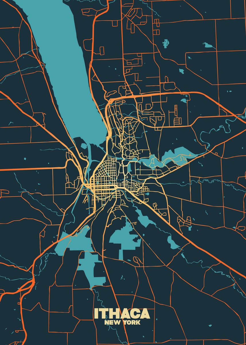 'Ithaca, New York Map' Poster, picture, metal print, paint by Ibrohim ...