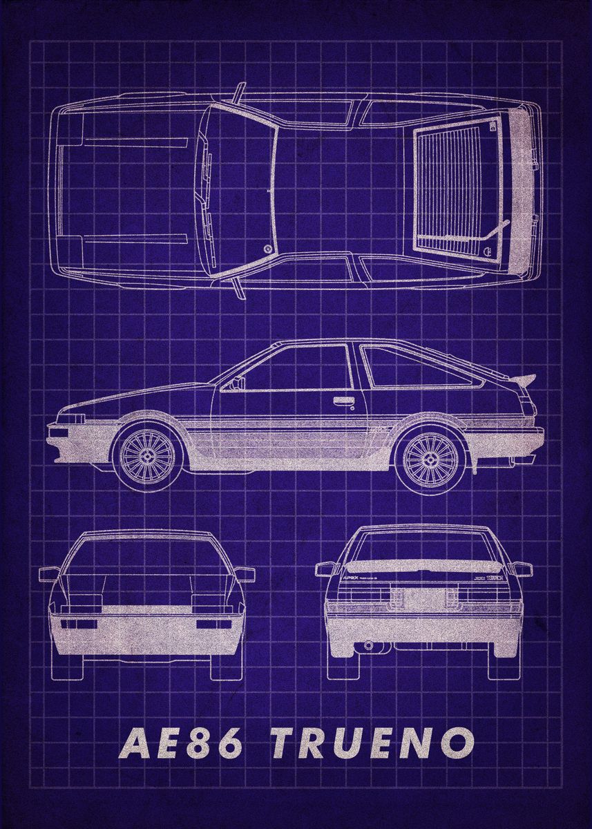 'AE86 Trueno Blueprint' Poster, picture, metal print, paint by ...