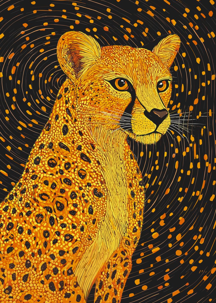 'Cheetah in Swirly Starry Night' Poster, picture, metal print, paint by ...