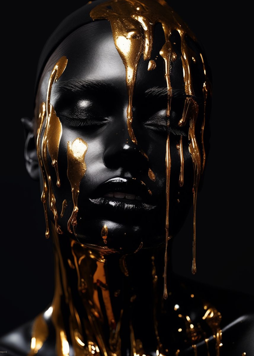 'Golden Drips' Poster, picture, metal print, paint by Michael | Displate