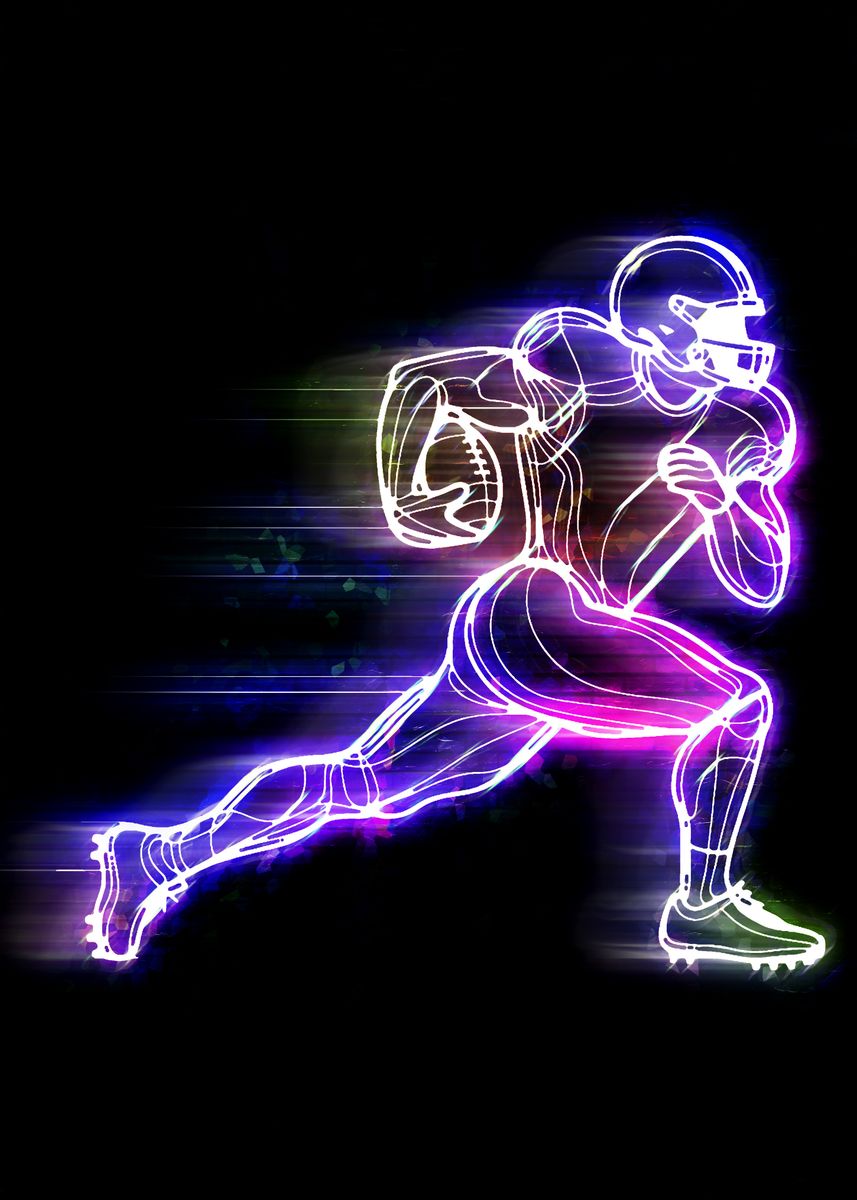 'Neon amrican Football Player' Poster, picture, metal print, paint by ...