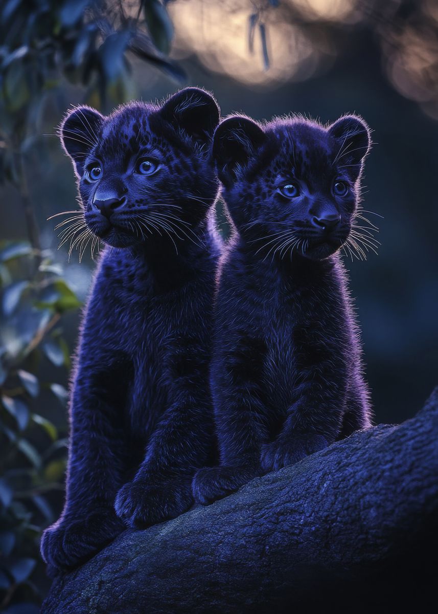'Black Panther Cubs' Poster, picture, metal print, paint by Oliver Qo ...
