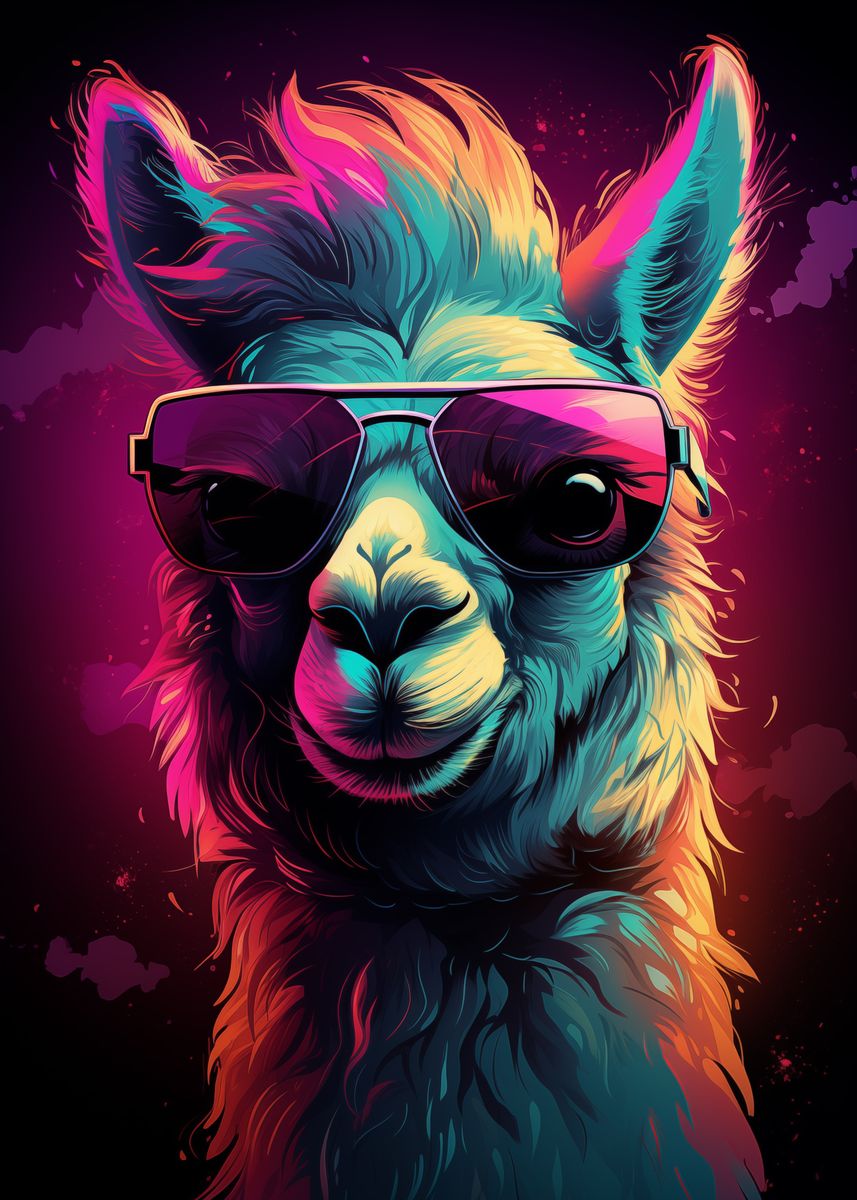 'Cool Llama in Sunglasses' Poster, picture, metal print, paint by torii ...