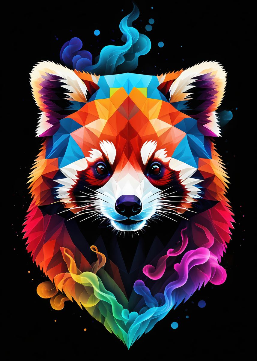 'Red Panda Geometric Art' Poster, picture, metal print, paint by ...