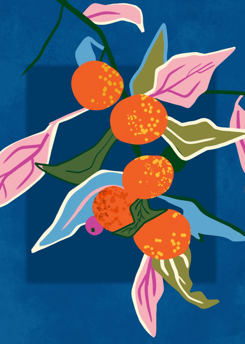 'Lush Orange Botanicals' Poster, picture, metal print, paint by ...