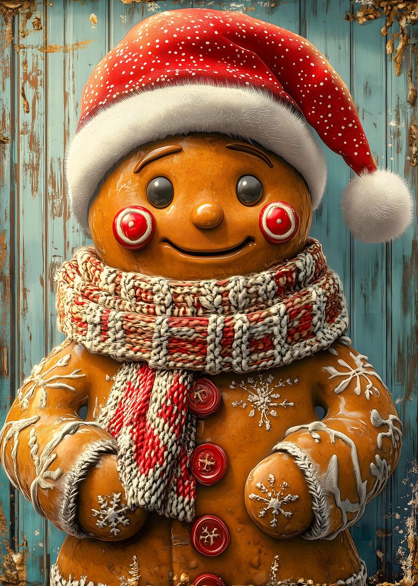 'Christmas Gingerbread Snowman' Poster, picture, metal print, paint by ...