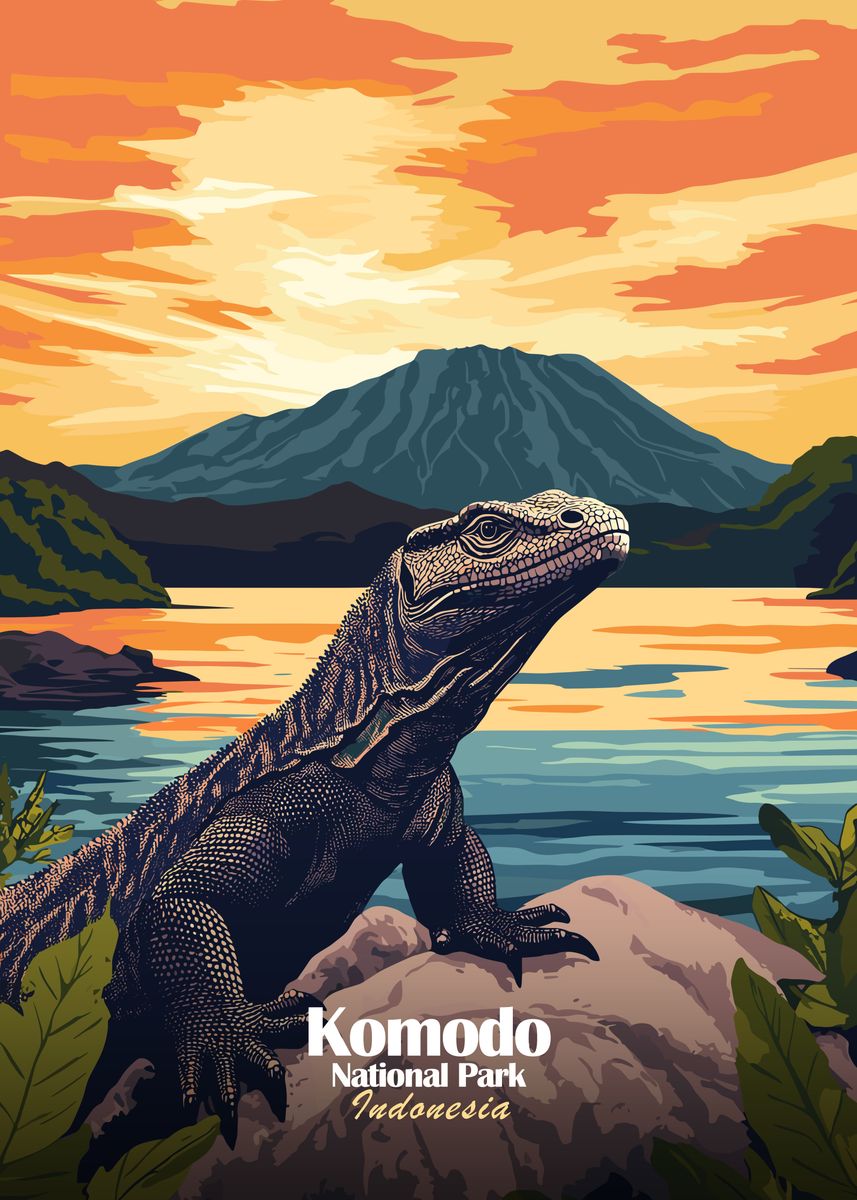 'Komodo Dragon Sunset' Poster, picture, metal print, paint by Logan ...
