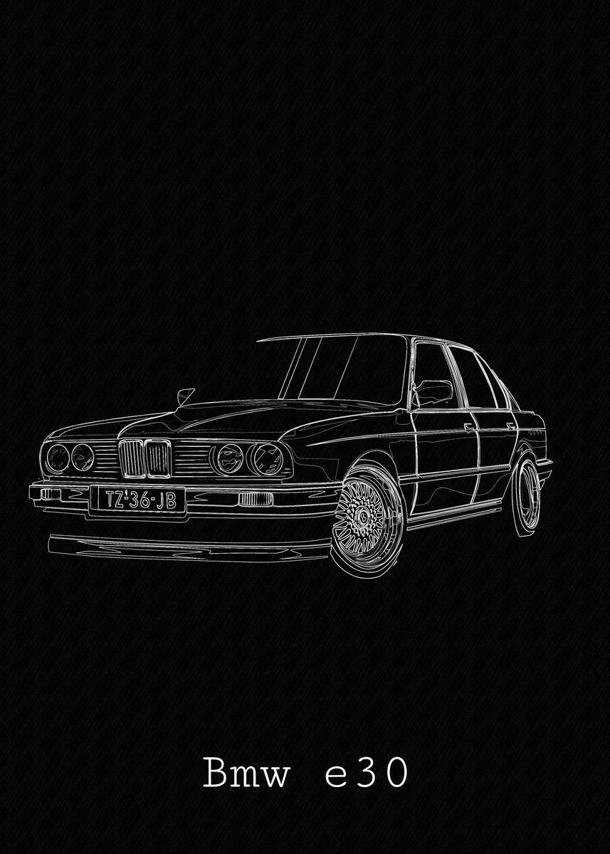 'BMW E30 Line Art' Poster, picture, metal print, paint by ipart id ...