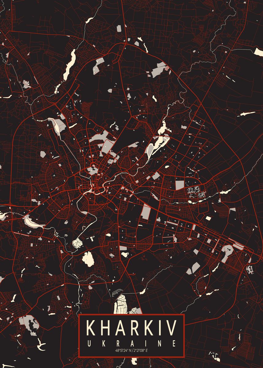 'Kharkiv City Map Ukraine Vector' Poster, picture, metal print, paint by deMAP Studio | Displate