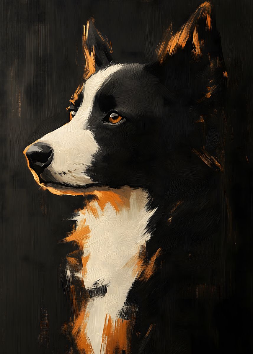 'Border Collie Dog Portrait' Poster, picture, metal print, paint by ...