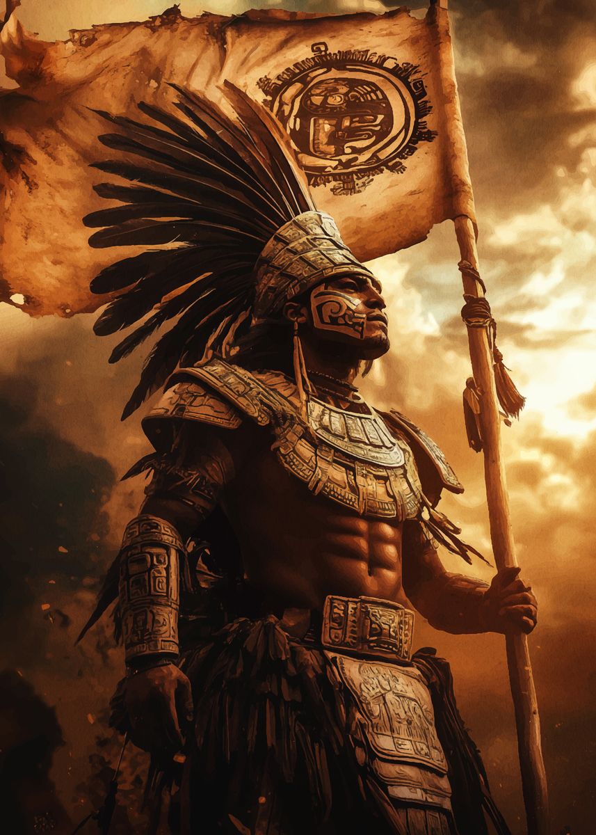 'Aztec Warrior with Flag' Poster, picture, metal print, paint by Shae ...