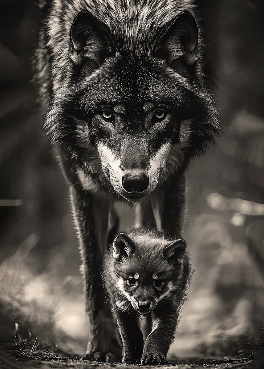 'Wolf and Pup' Poster, picture, metal print, paint by Alena Naylor ...