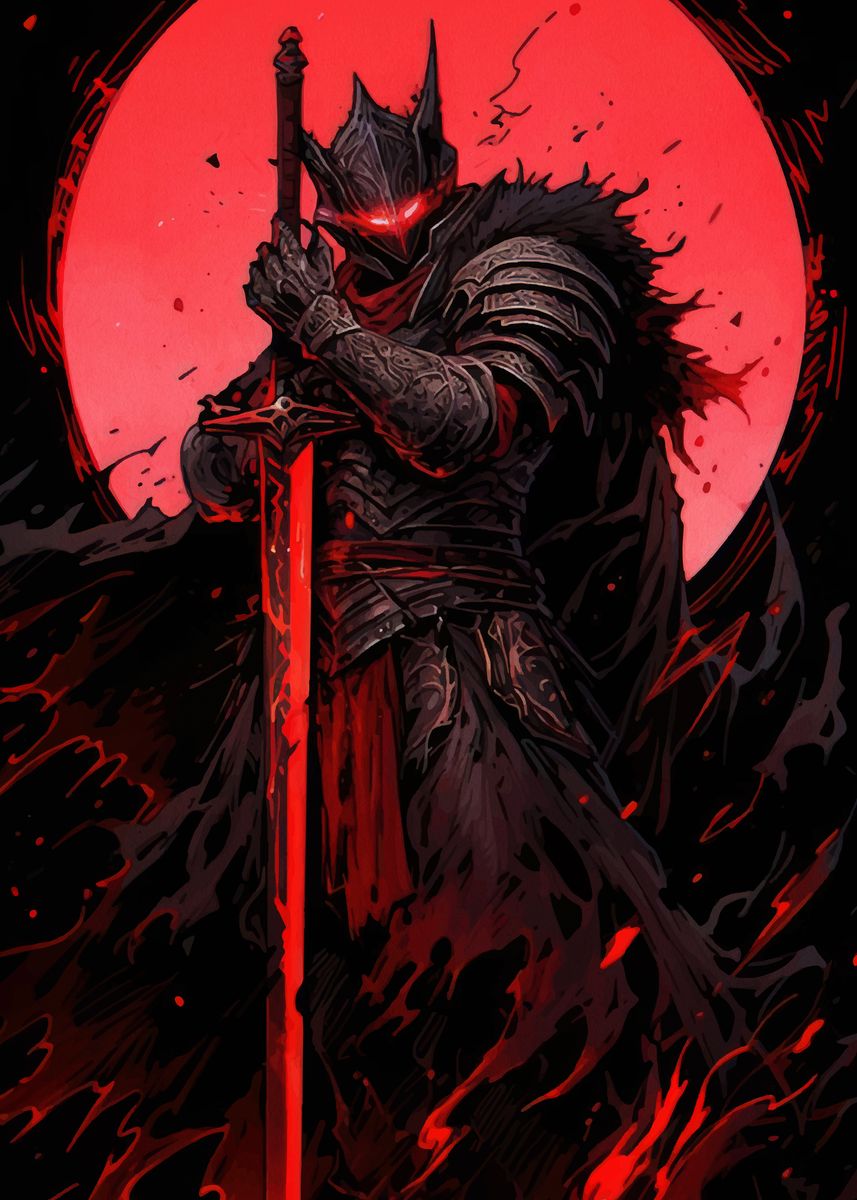 'Dark Knight with Red Sword' Poster, picture, metal print, paint by ...