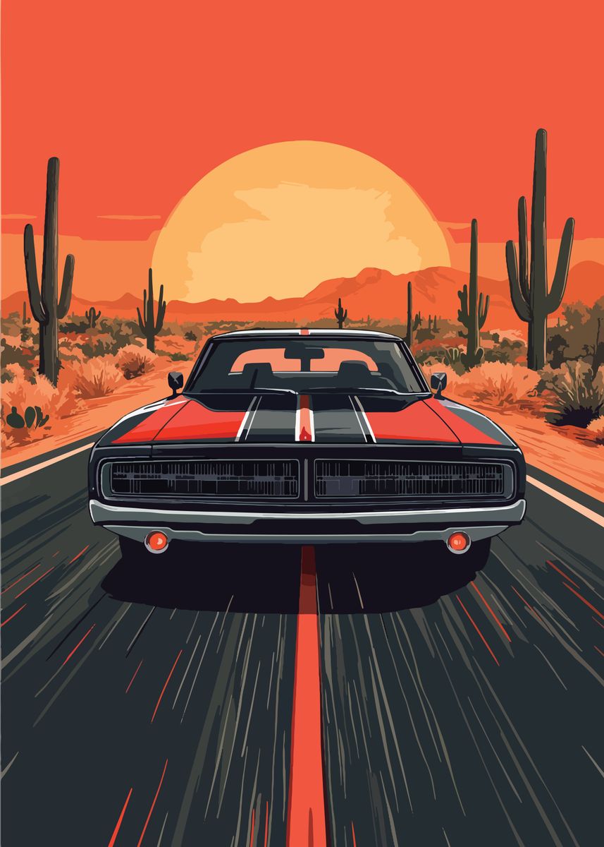 'Dodge Charger Desert Drive' Poster, picture, metal print, paint by ...