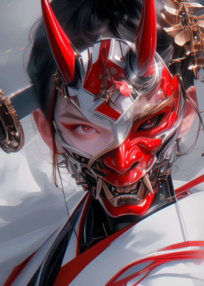 'Red Oni Mask' Poster, picture, metal print, paint by | Displate